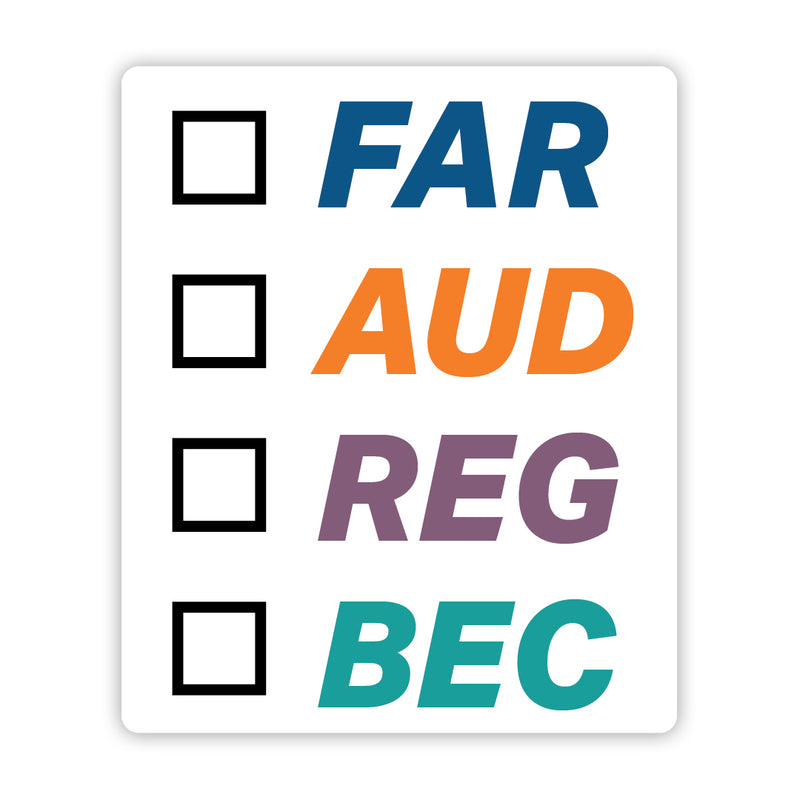 FAR AUD REG BEC Checklist Sticker - 5 Pack - Top Accounting Graduate Gifts